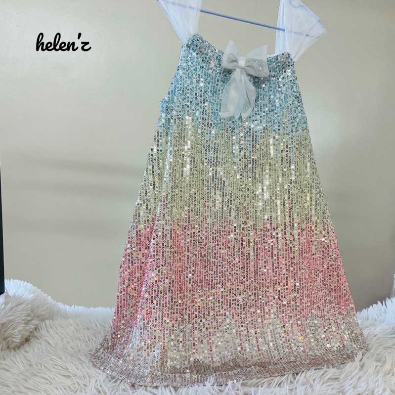 Princess Barbie Rainbow Dress Girl Sequin Dress Summer Dress Mesh Tulle ...