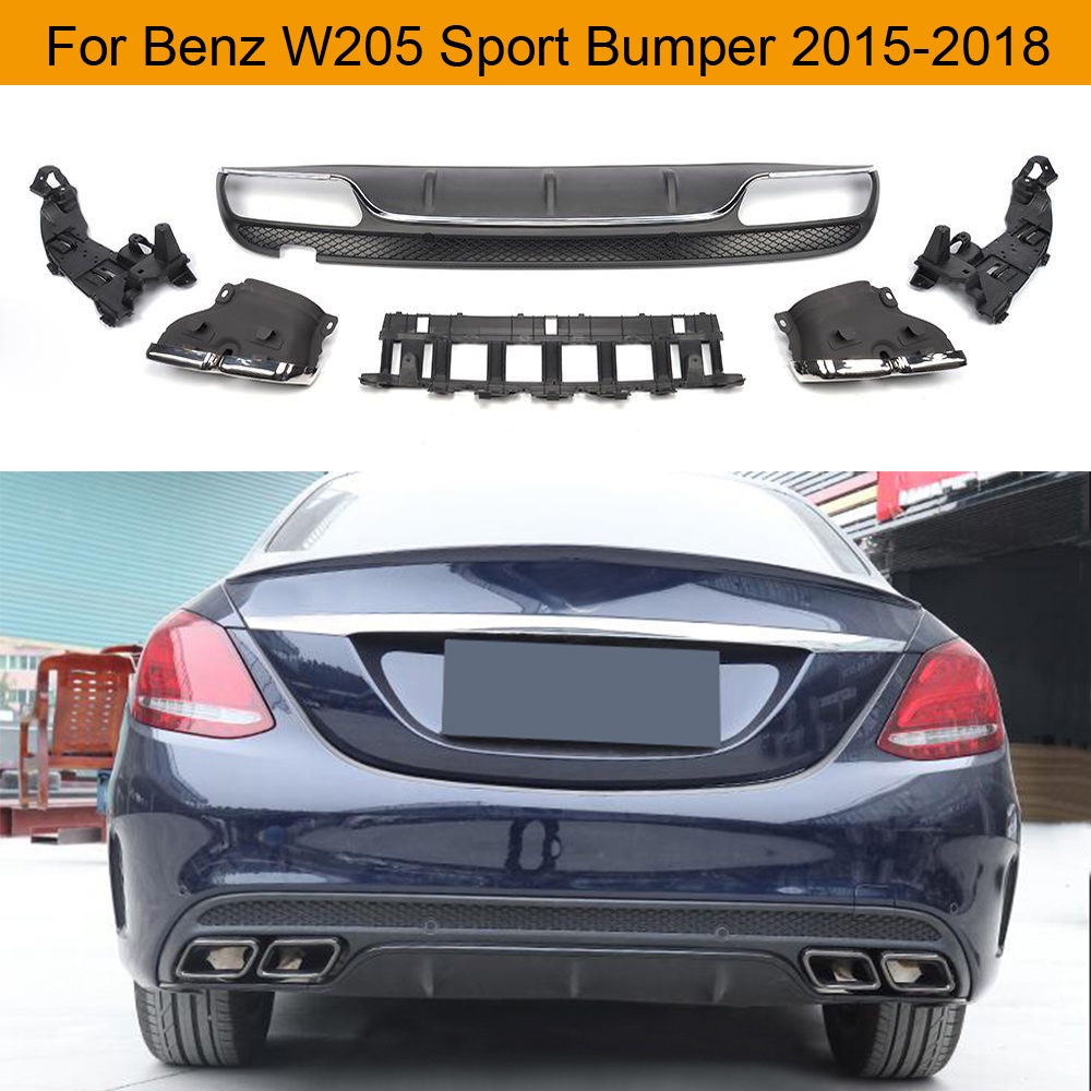 Car Rear Bumper Diffuser Lip Spoiler For Mercedes Benz W205 Sport 4 ...