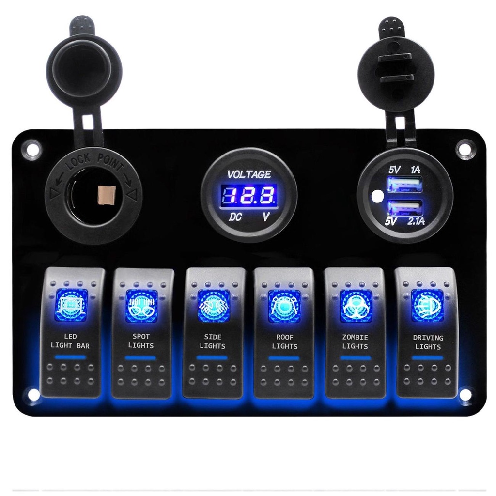 12V 24V Universal Blue LED Car Switch Panel 6 Gang On Off Switch Panel ...