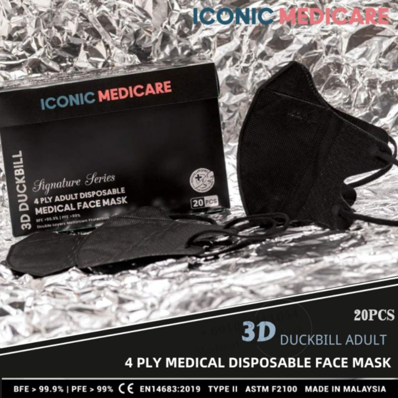 Iconic [3D DUCKBILL] BLACK ADULT 4 PLY MEDICAL DISPOSABLE FACE MASK ...