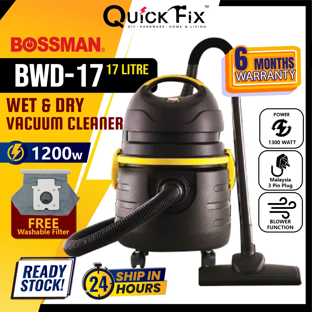 QuickFix [NEW 3 IN 1] 17 Litre Wet Dry Vacuum Cleaner 1300 Watt Max Wet ...
