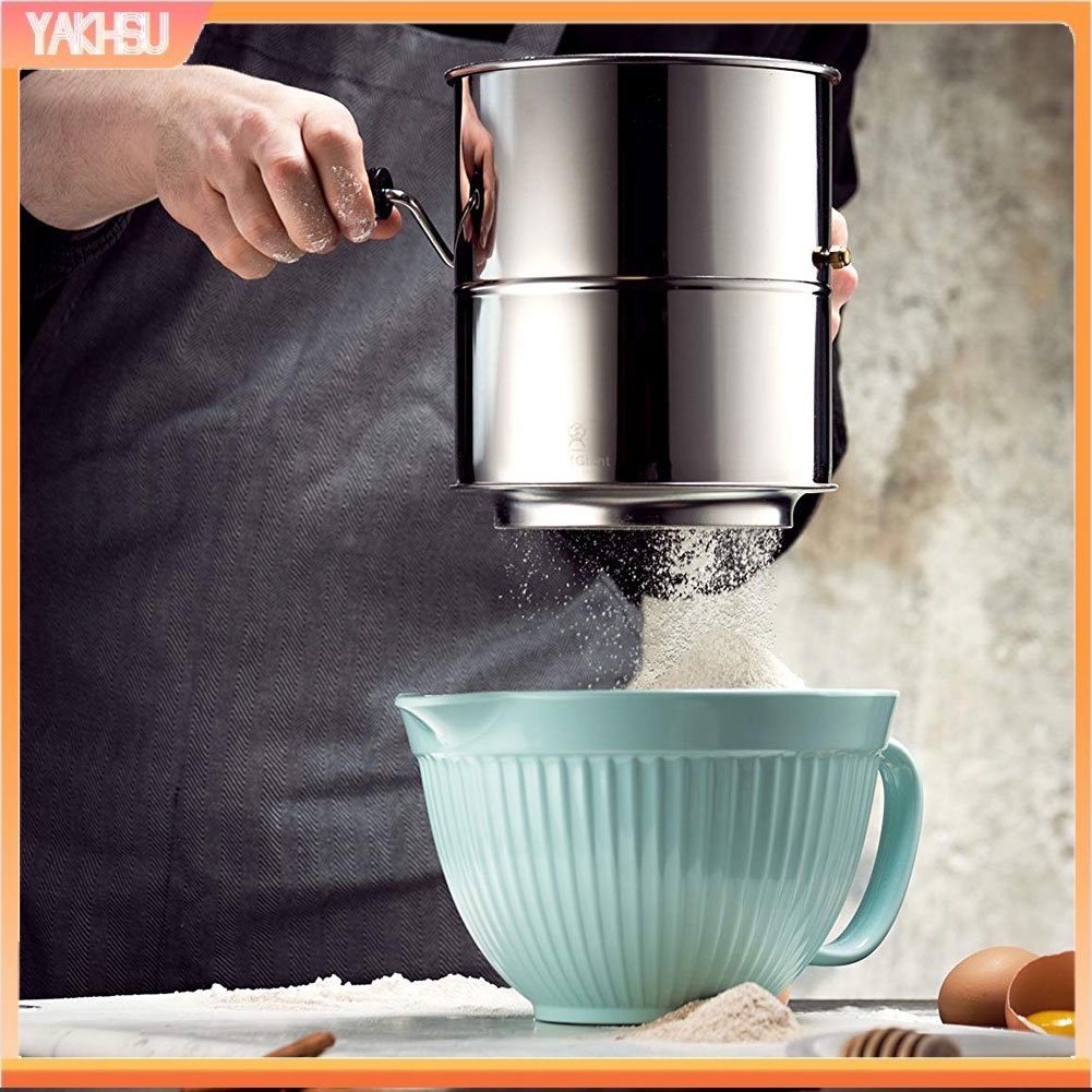 (yakhsu) Stainless Steel Flour Sifter Hand Crank Baking Powdered Sugar ...