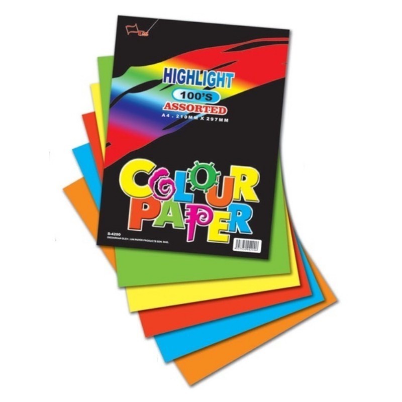 UNI A4 Highlight Assorted Colour Paper 100's 80Gsm (S-4200) | Shopee ...