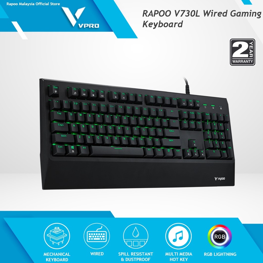 Rapoo V730L Gaming Waterproof Backlit Mechanical Keyboard - 2 Years ...