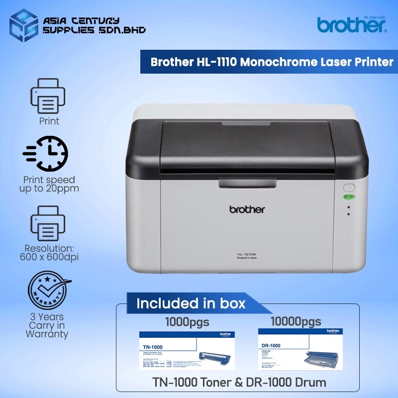 Brother HL-1110 Monochrome Single Function Laser Printer / Print only ...