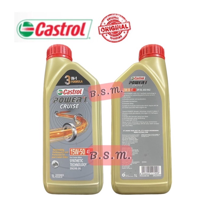 100% ORIGINAL 1 LITRE CASTROL POWER 1 15W-50 SYNTHETIC ENGINE OIL ...