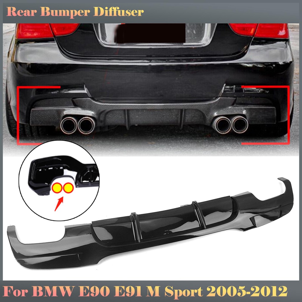 Glossy Black Rear Bumper Splitter Diffuser Lip Quad Exhaust Boot ...