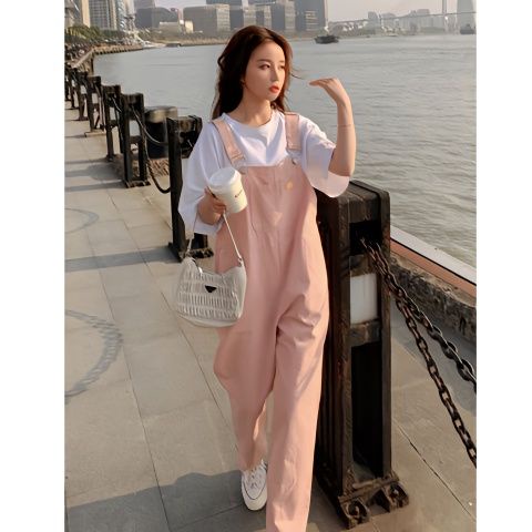 Han edition loose the little pink denim overalls thin Women Style 2023 ...