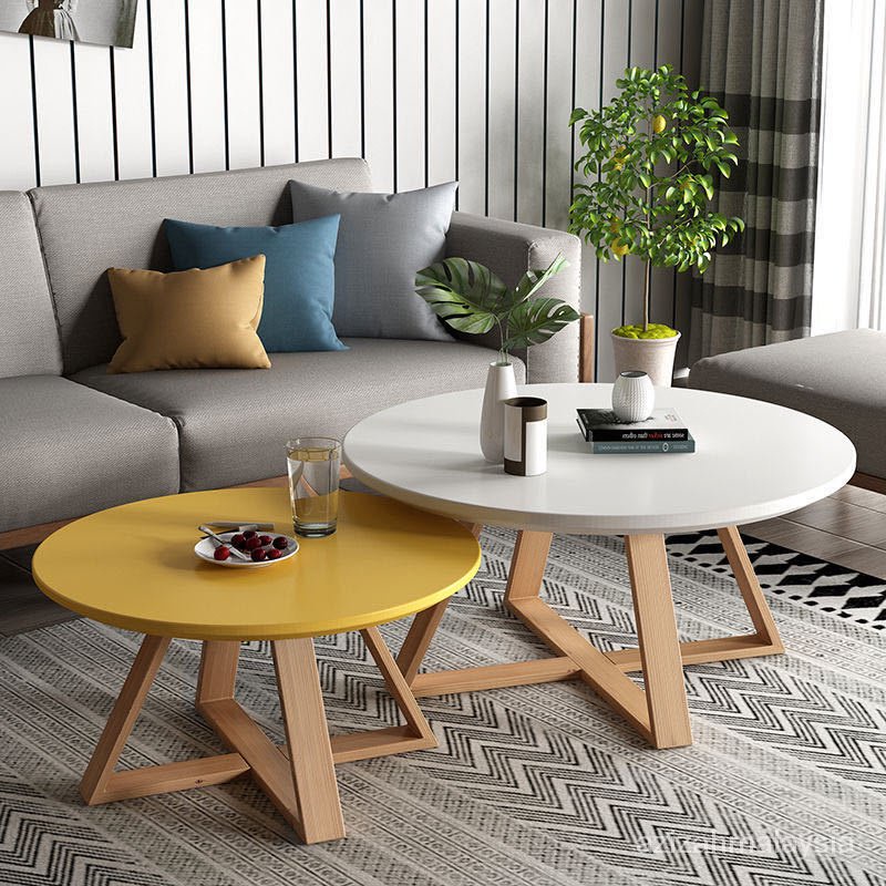 Nordic simple solid wood small coffee table coffee table round table is ...