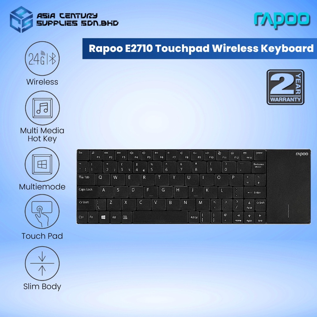 Rapoo E2710 Wireless Multi-media Touchpad Keyboard US Black / Rapoo ...