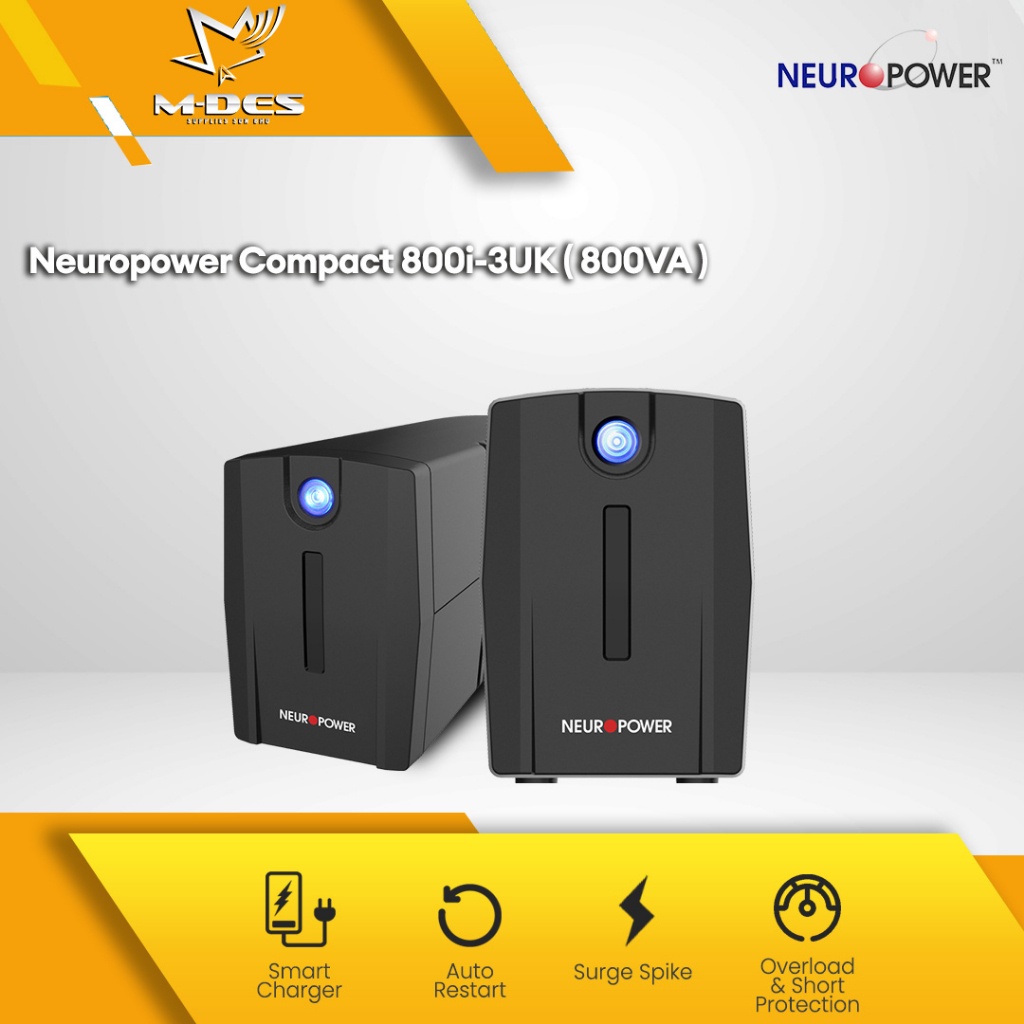 Neuropower UPS 800VA Compact 800i-3UK Backup Battery Build-In AVR Surge Spike Protection ...