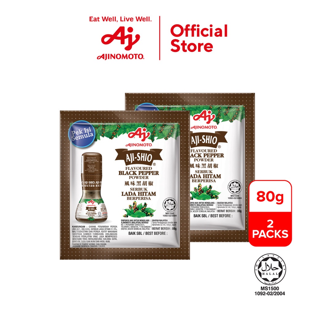 AJI SHIO Black Pepper Refill Pack (80g x 2 pack) | Shopee Malaysia