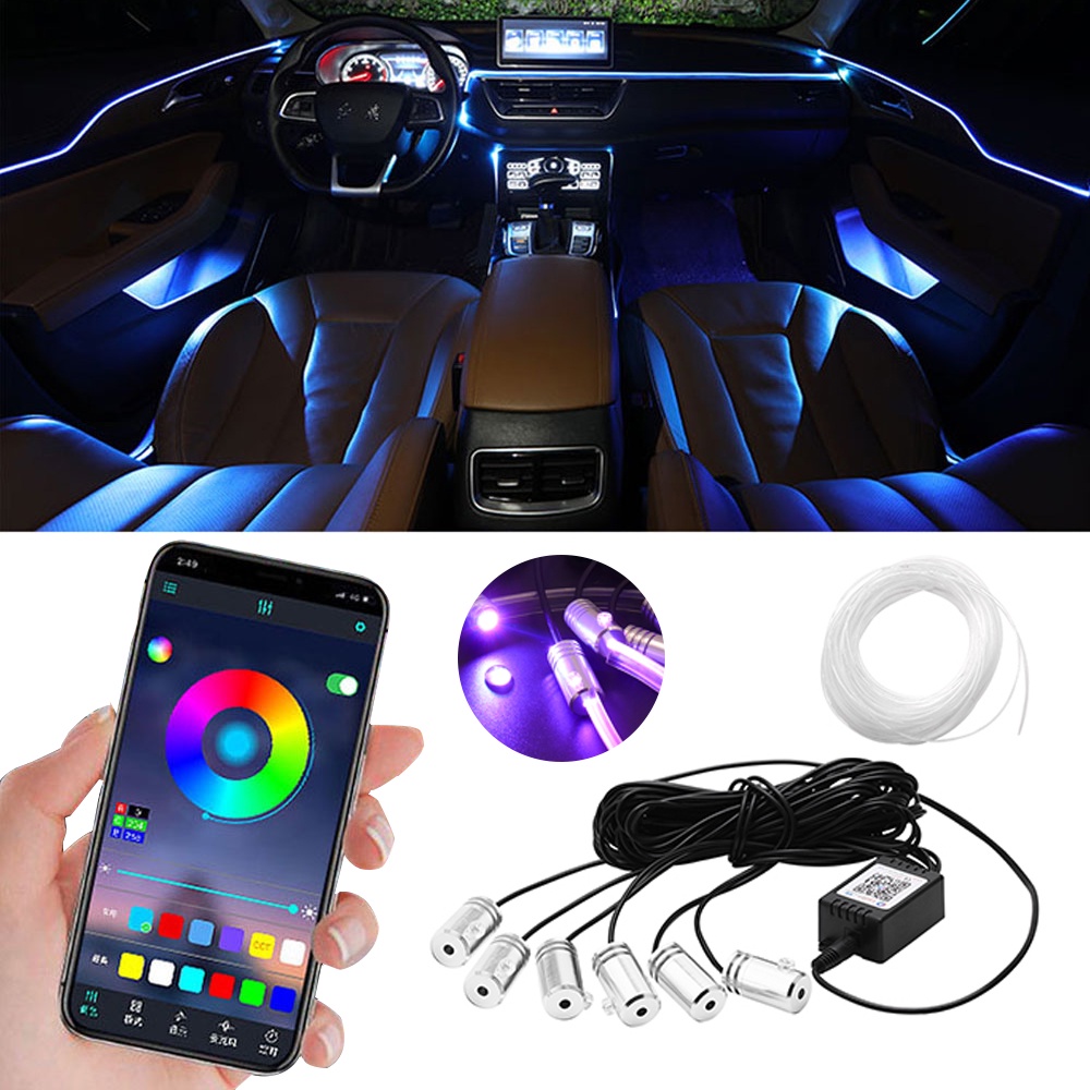 4 5 6 in 1 RGB LED Atmosphere Car Interior Ambient Light 8M Fiber Optic ...