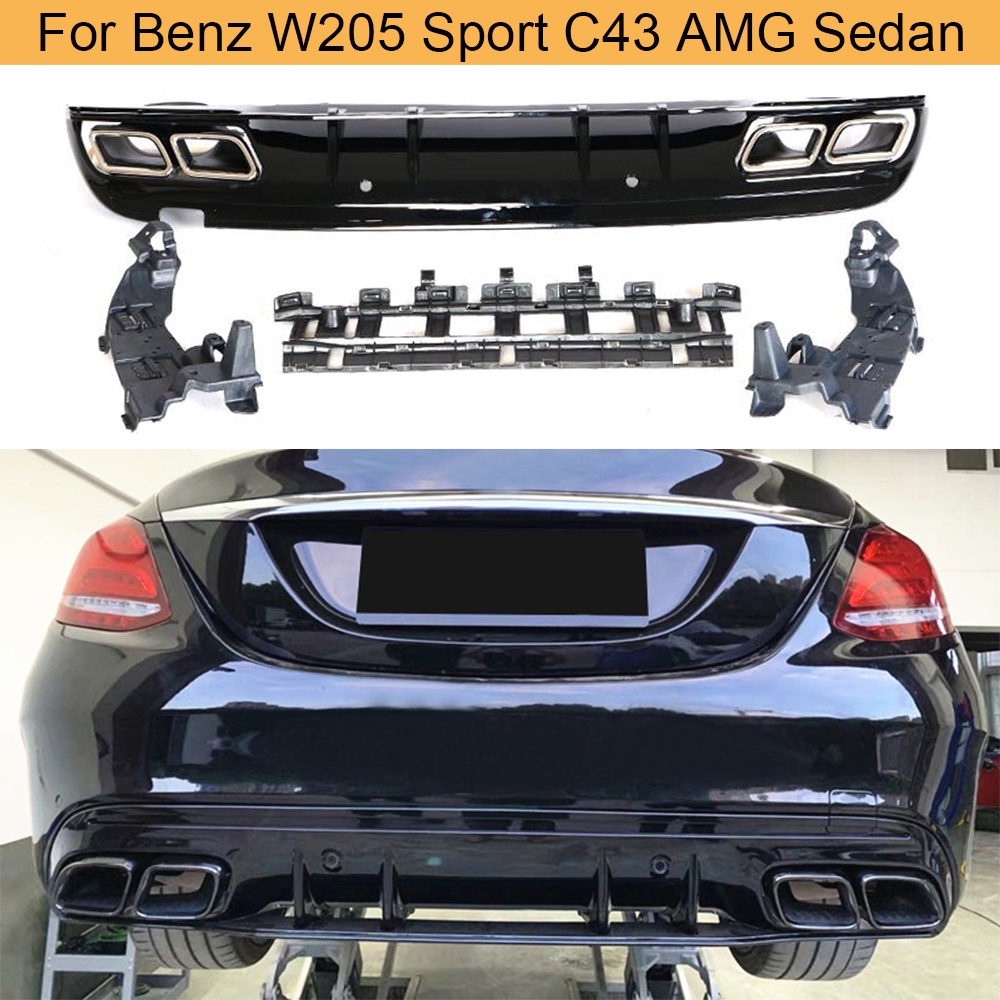 Car Rear Bumper Diffuser Lip with Exhaust Tips for Mercedes Benz C ...
