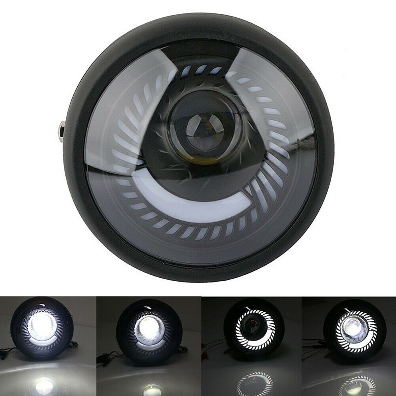 6.5"; Motorcycle Headlight LED Round Head Lamp Spiral Side Mount ...