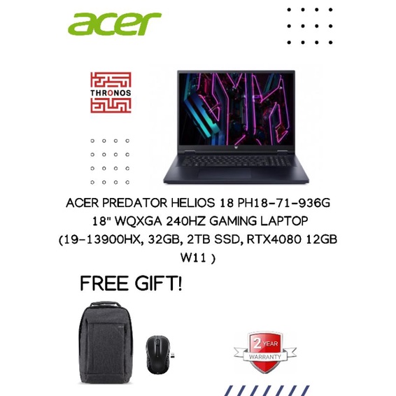 Acer Predator Helios 18 PH18-71-936G 18" WQXGA 240Hz Gaming Laptop | Shopee Malaysia