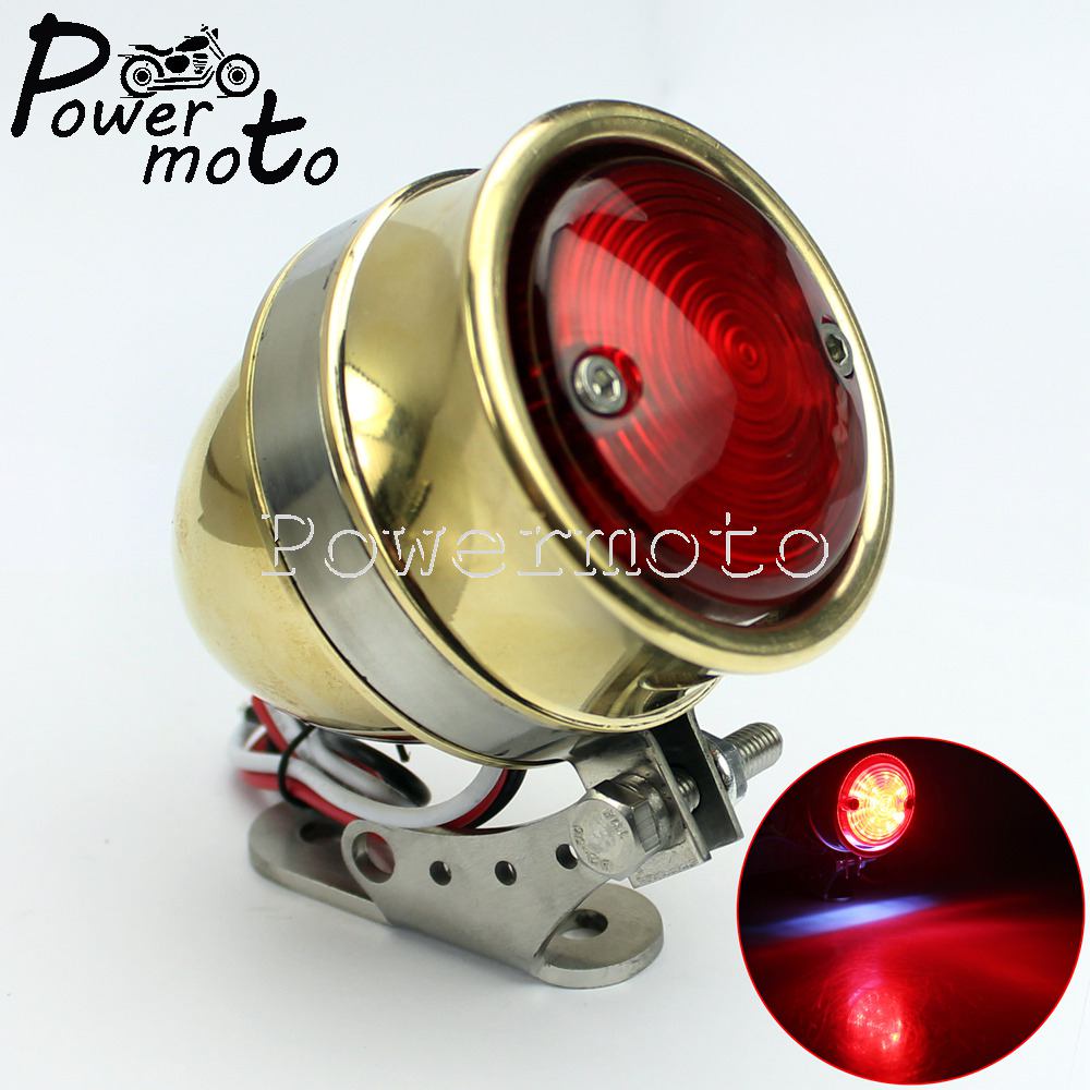 Motorcycle Brat Style 12V LED Brass Brake Taillight For Harley Chopper ...