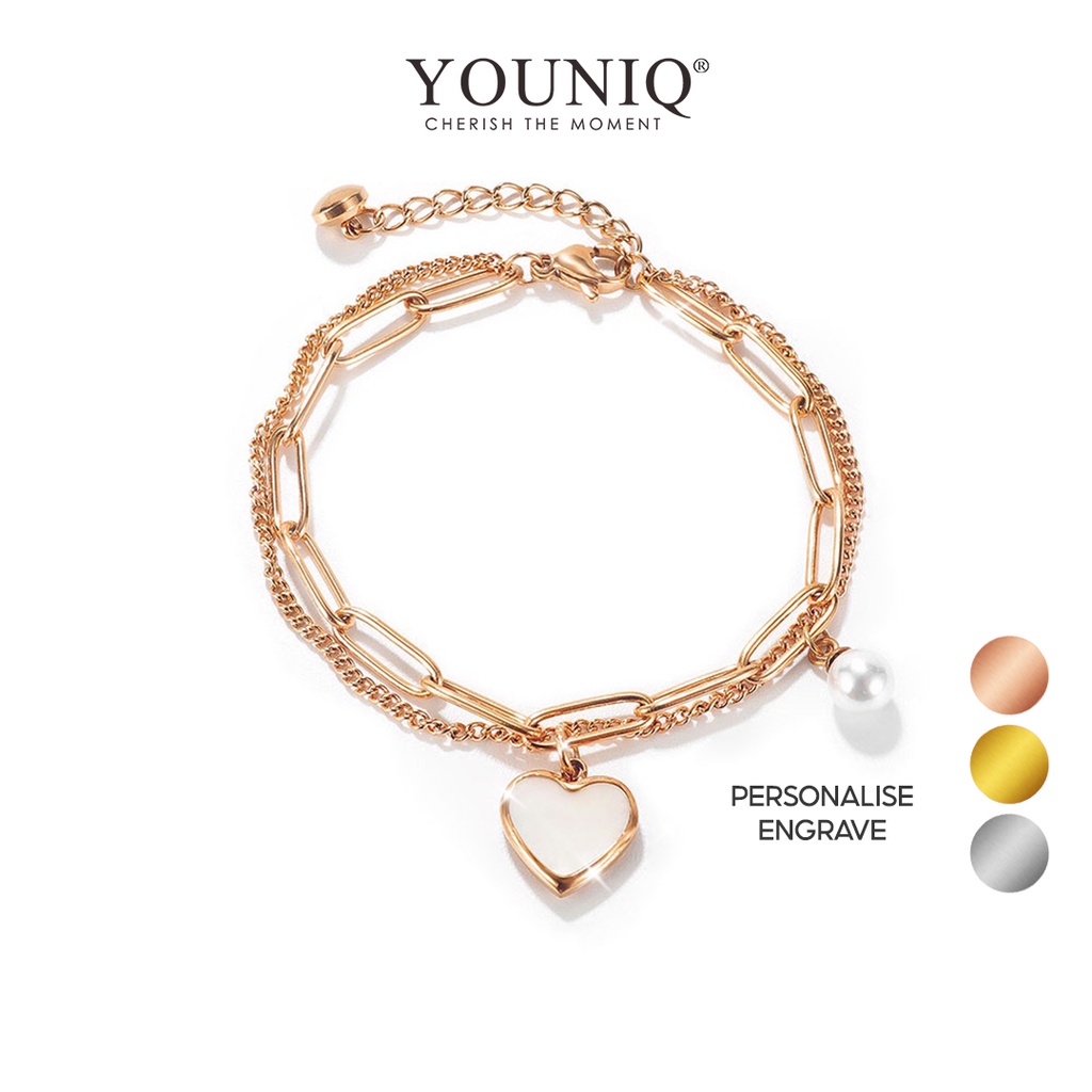 YOUNIQ LUNA Heart Chain 18K Rosegold / Gold / Silver Titanium Steel ...