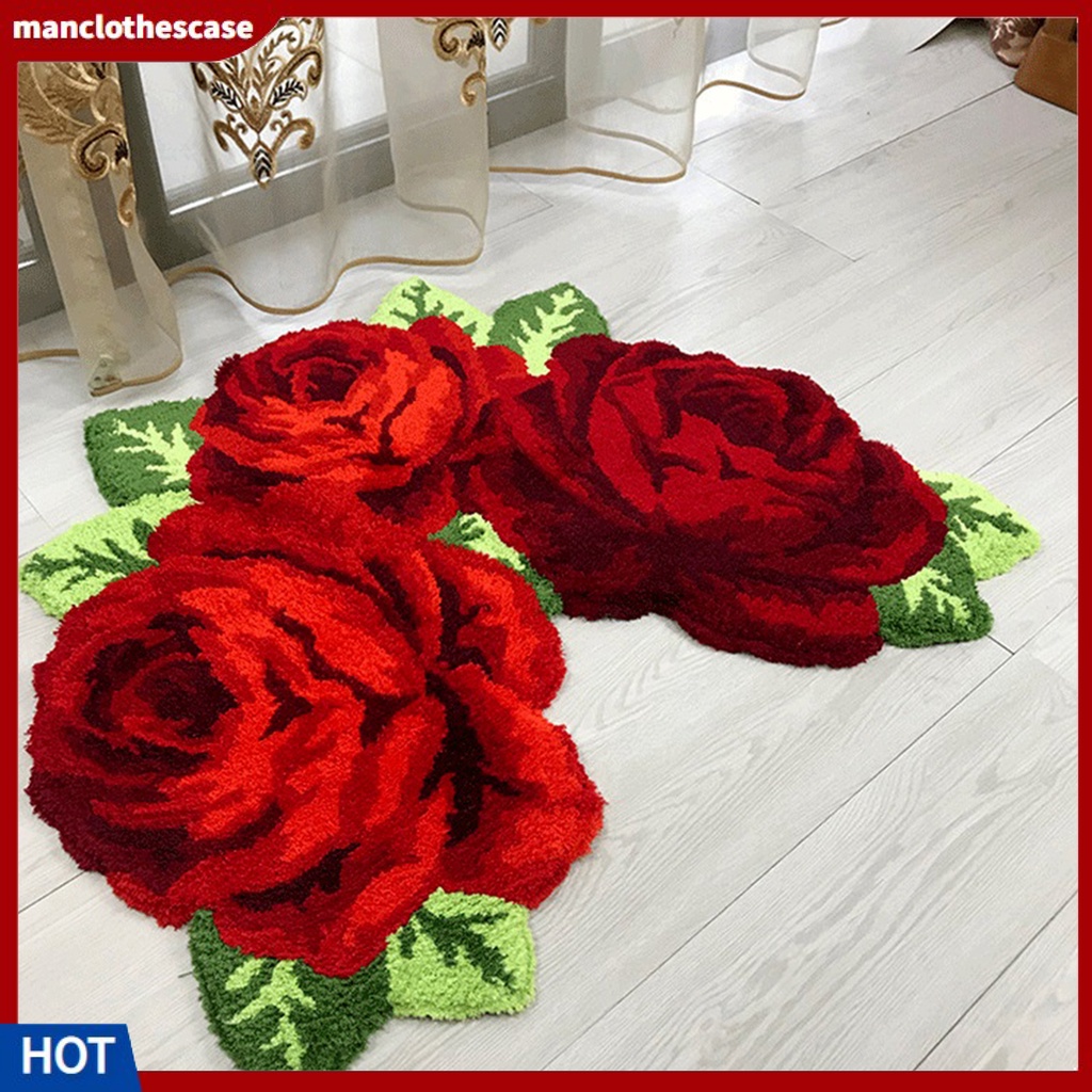 (manclothescase) Floor Mat Living Room Bedroom Rose Flower Shape Area ...