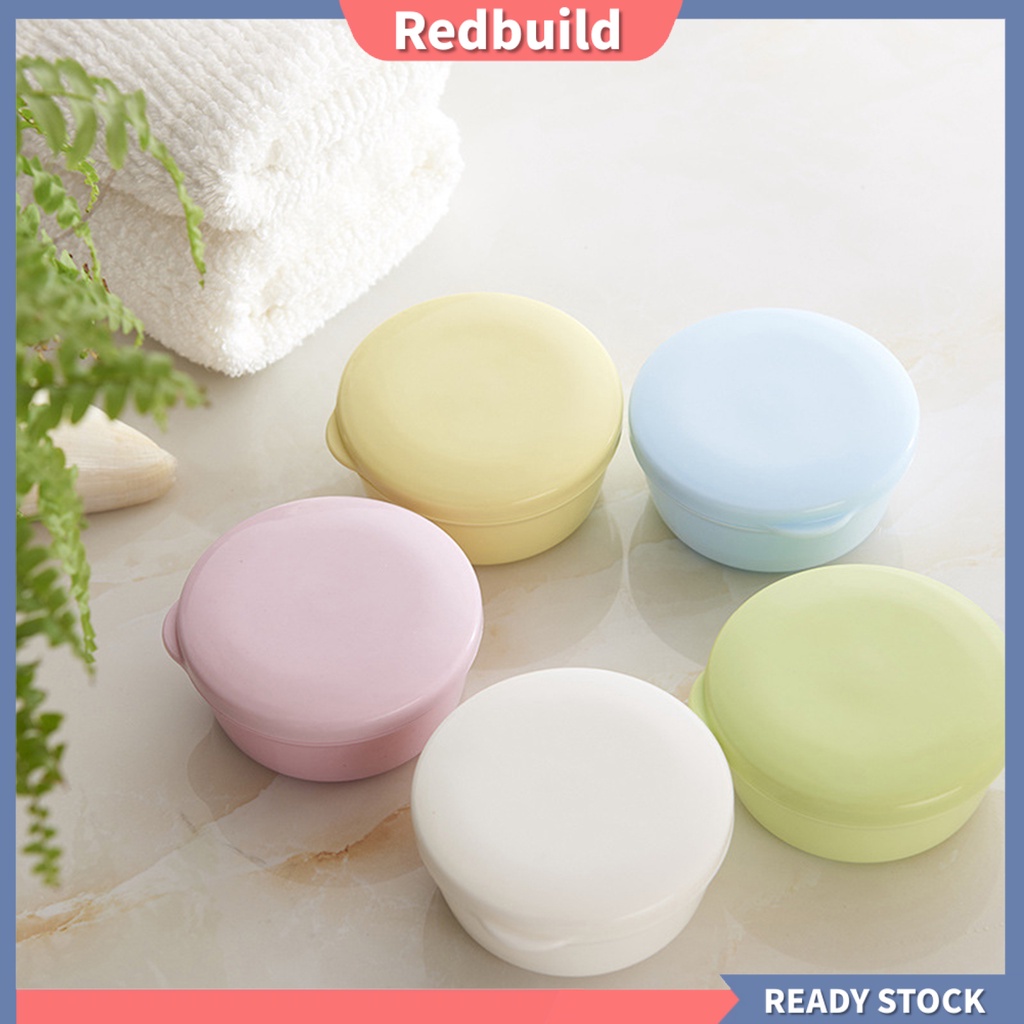 (redbuild) Soap Box Mini Draining Rack Round Shape Soap Box with Cover ...