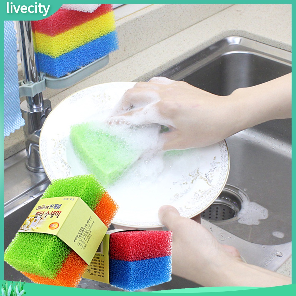 {livecity} 2Pcs Sponge Brush Plate Dish Cloth Washing Cleaning Kitchen ...