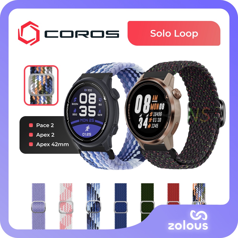 Coros Pace 2/Apex 2/Apex 42mm 20mm Elastic Nylon Braided Solo Loop Strap Buckle Wristband ...