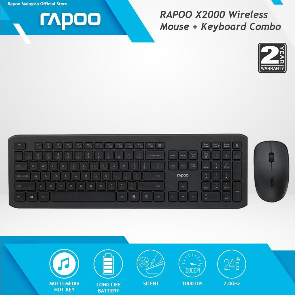 Rapoo X2000 2.4G Wireless Keyboard & Mouse Combo Optical Mouse Set - 2 ...