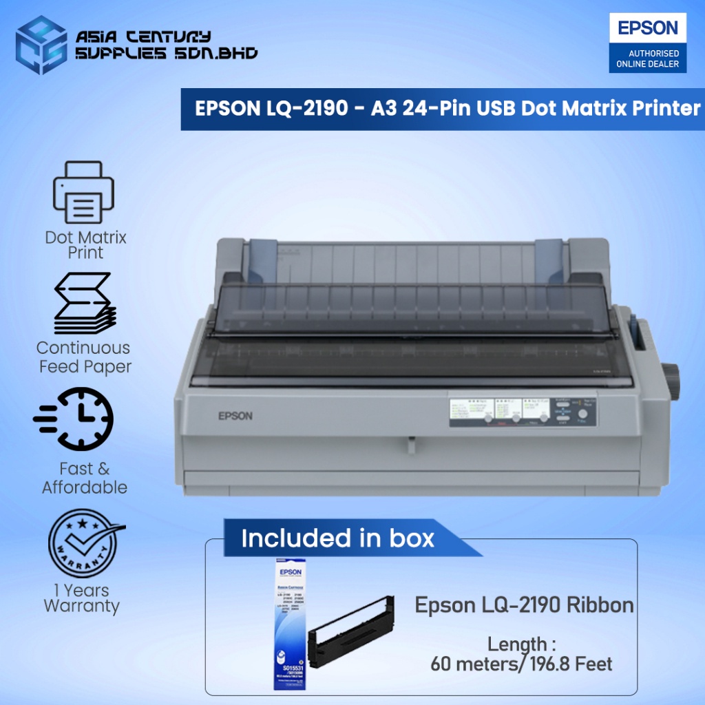 Epson LQ-2190 A4 24-Pin USB Dot Matrix Printer / USB Port 2.0 / Epson ...