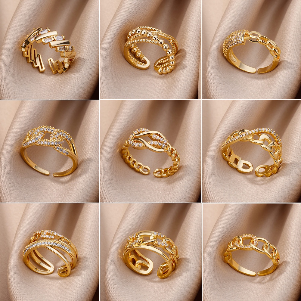 Kaijiang Cincin Cuban Chain Open Ring for Women Men Creative Interlink ...