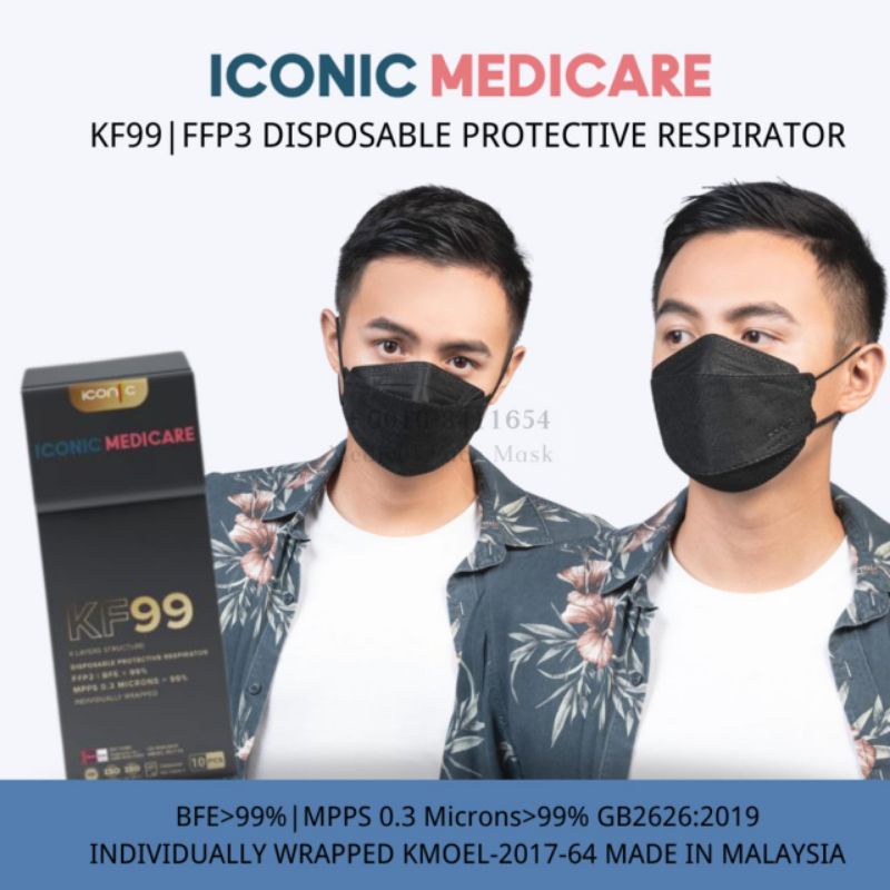 ICONIC ADULT FACE MASK / KF99 PLATINUM BLACK/white DISPOSABLE ...
