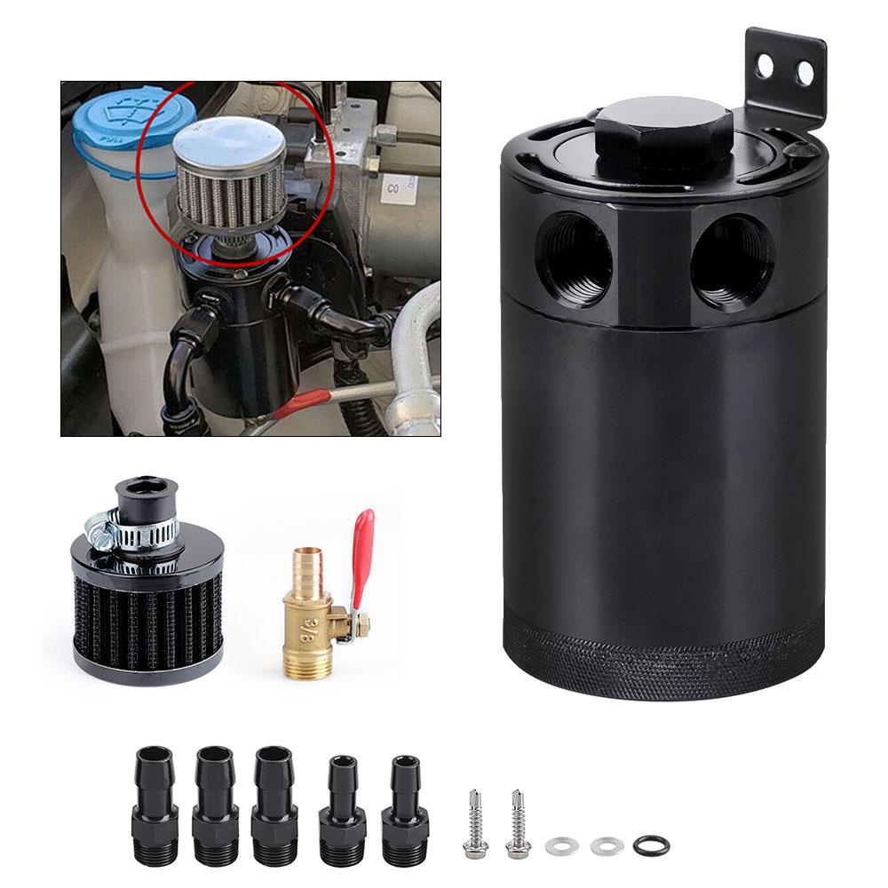 Car Aluminum Reservoir Oil Catch Can Tank 2-Port Baffled Reservoir with ...