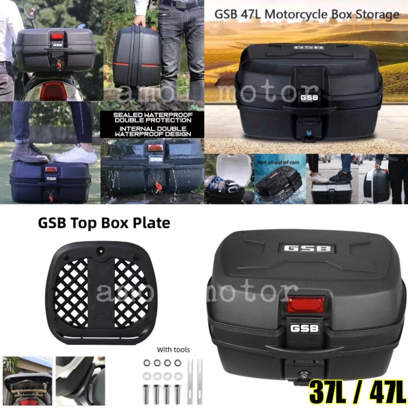 GSB 37L 47L Top Box lock Motorcycle Box Storage Extra Trunk Waterproof ...