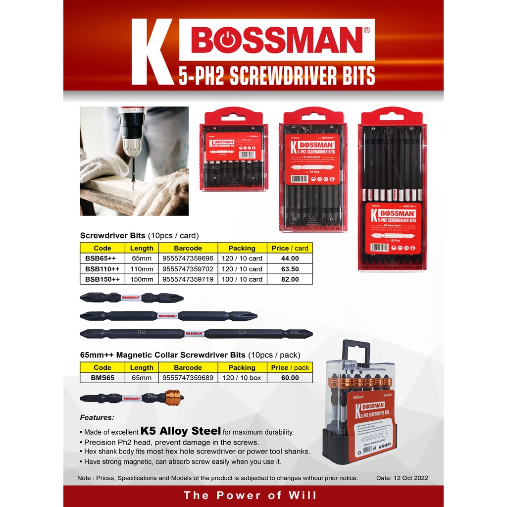Bossman K5-PH2 Screwdriver Bits Alloy Steel Screwdriver Bit Set ...