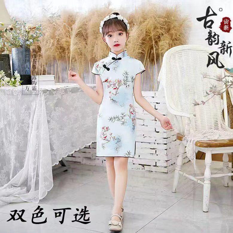 Girls Cheongsam Summer Children's Chinese Style Retro Dress Western ...