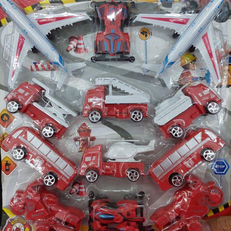 JSM LORI BOMBA MAINAN KERETA BOMBA FIRE ENGINE KAPAL TERBANG 12PCS ...