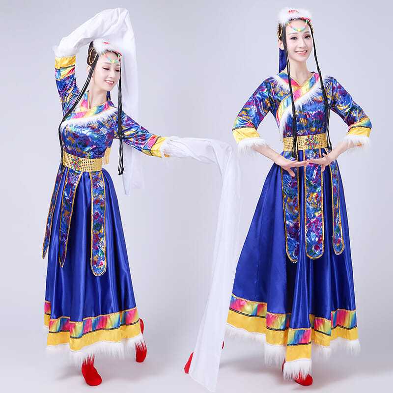 Tibetan dance performance dress female water sleeve ethnic style Tibetan long dress Tibetan suit ...