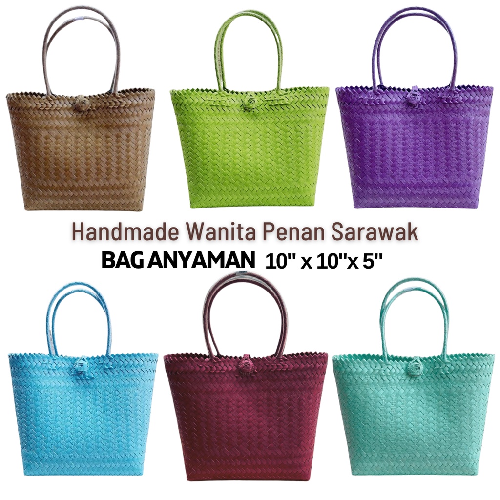 10"x10" - Plain Beg Anyaman Sarawak/ Tote Bag Women / PVC Bakul Anyaman ...