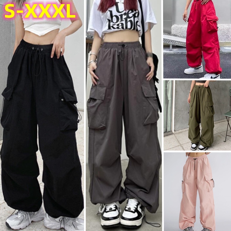 Women Y2K Oversize Wide Leg Cargo Pants Baggy Streetwear Straight Long ...