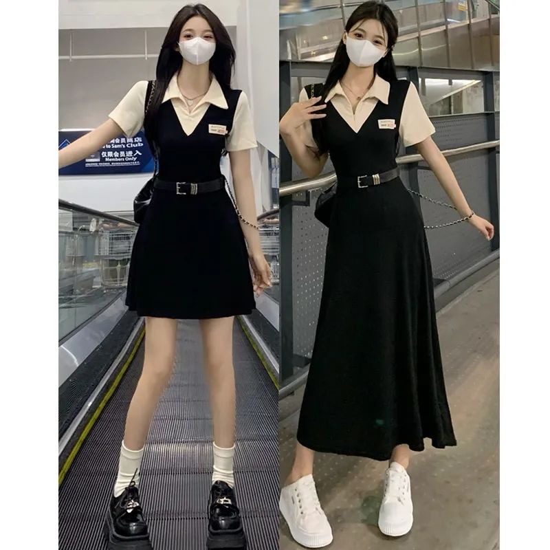 French Fake Two-Piece Short-Sleeved Dress Female Plus Size Fat mm ...