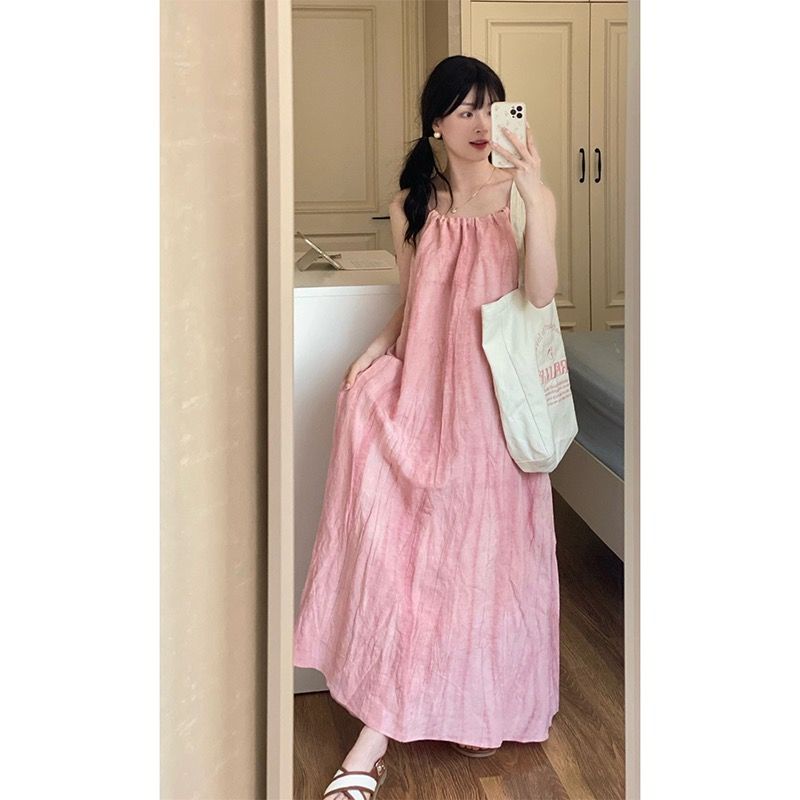 Shading hanging neck strap posed furbelow knit dress female show thin ...