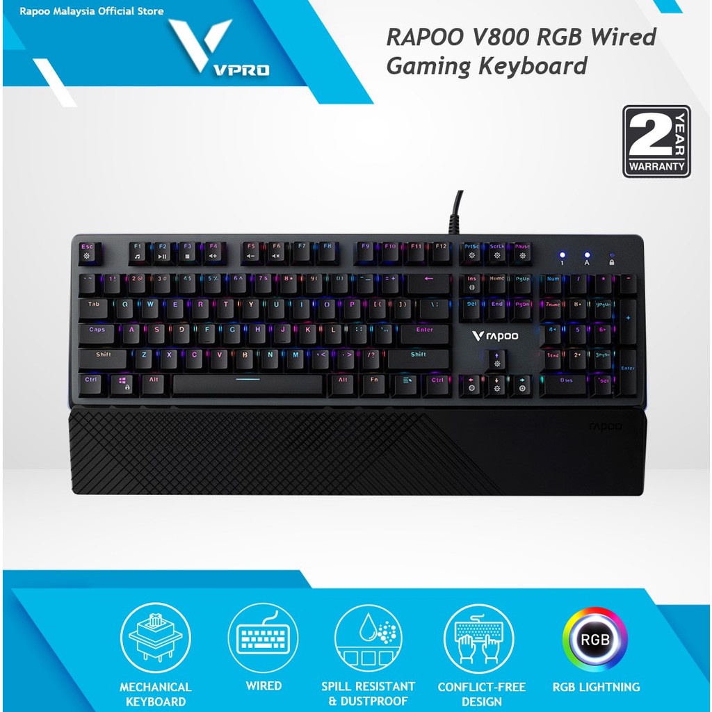 Rapoo V800 Wired Backlit Mechanical RGB Gaming Keyboard - 2 Years ...