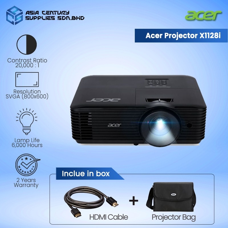 Acer X1128i DLP Projector / FOC HDMI Cable / SVGA 800x600 / HDMI & VGA ...