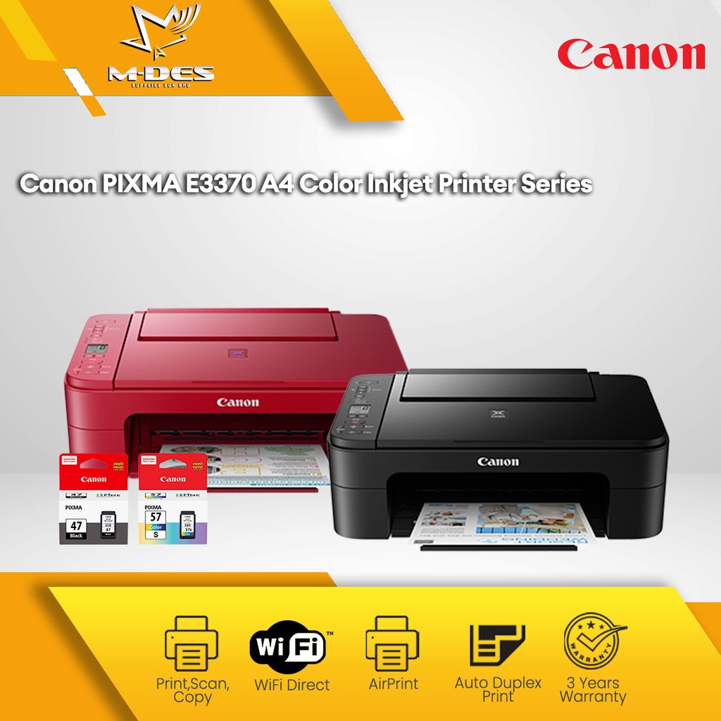 Canon Pixma E3370 Black / Red All In One Wireless A4 Color Inkjet ...
