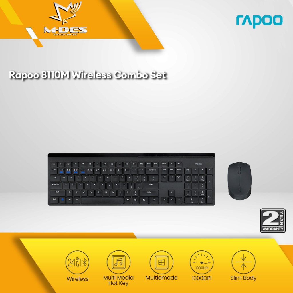 Rapoo 8100M Silent Multi-Mode Wireless Keyboard & Mouse US Black ...