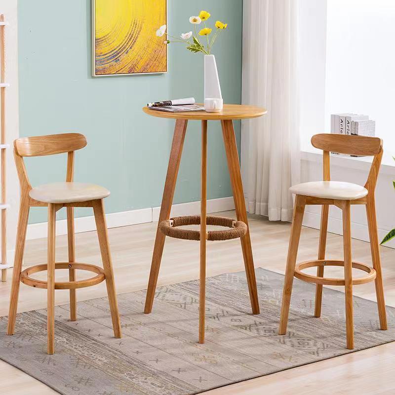 Nordic Solid Wood Bar Stool Home Backrest High Leg Bar Stool Minimalist ...