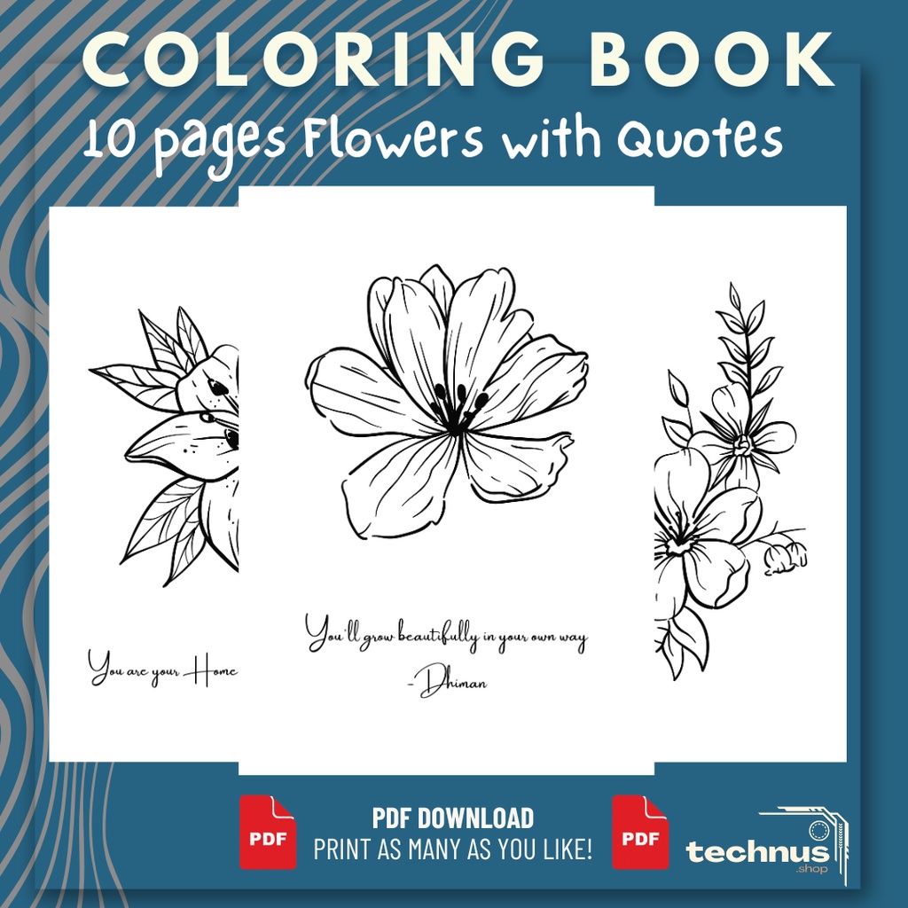 [PDF] 10 Flowers with Quotes Colouring Book / Pages - Printable ...