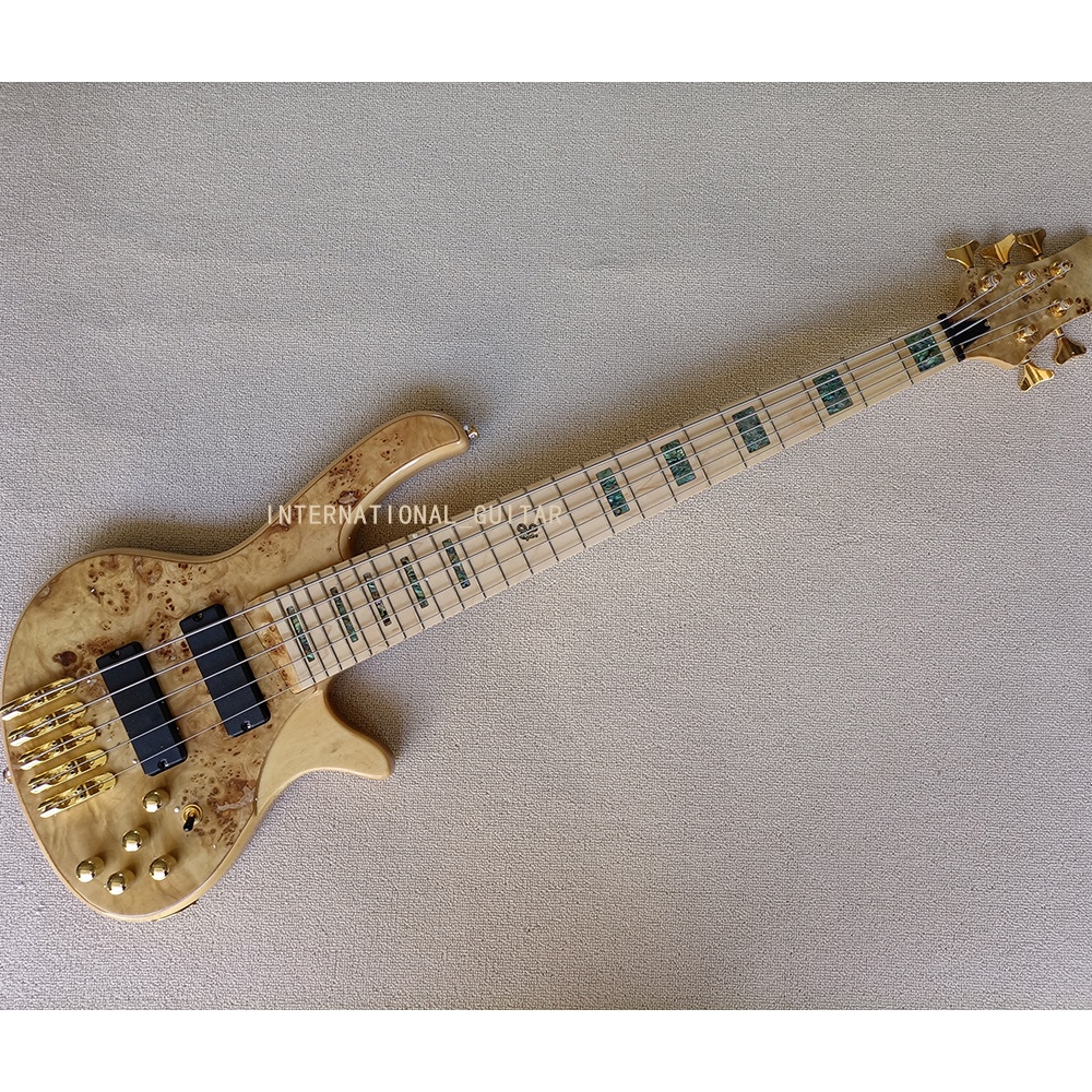 ⚡FLASH SALE⚡5 Strings Natural Electric Bass with Burl Maple Veneer ...