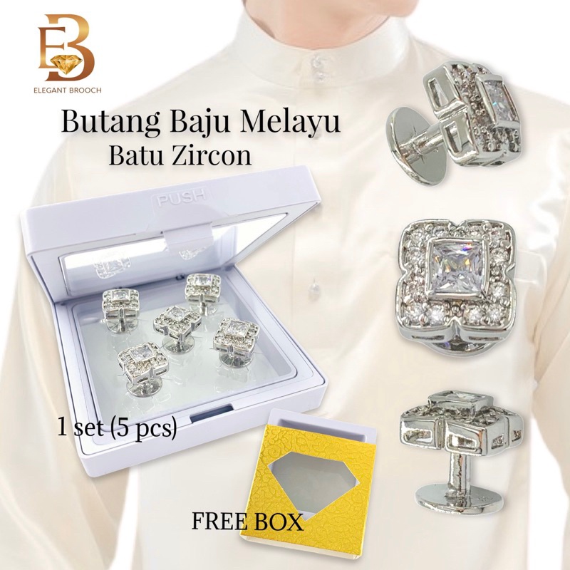 Elegant Brooch Eksklusif Butang Baju Melayu Batu Zircon [FREE BOX ...