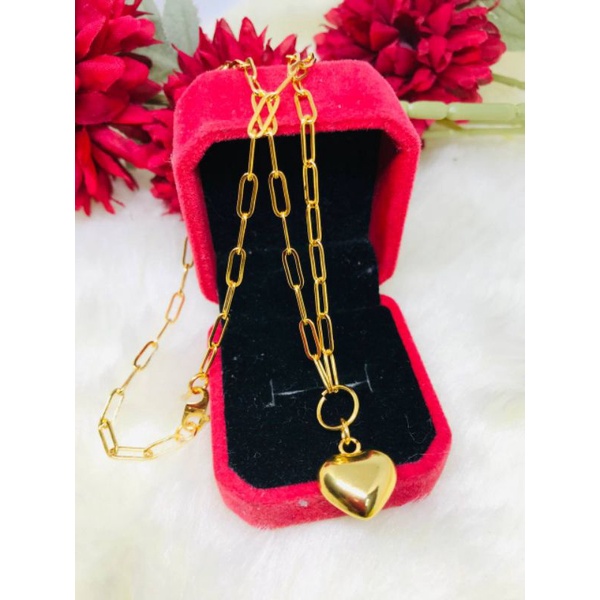 rantai leher paper clip love loket emas sadur 24k | Shopee Malaysia