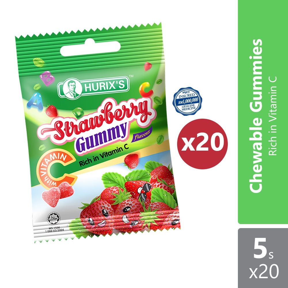 Hurixs Strawberry Gummy - Rich In Vitamin C (20s) | Shopee Malaysia